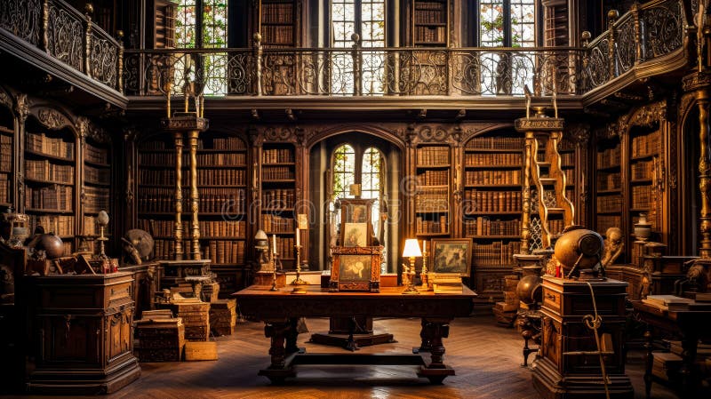 Interior of an old library stock image. Image of read - 291308761