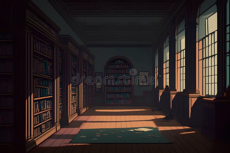 Interior of Old Library with Books and Windows. Vector Illustration ...