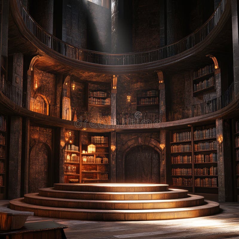 Interior of an Old Library. 3D Rendering, Illustration Stock ...
