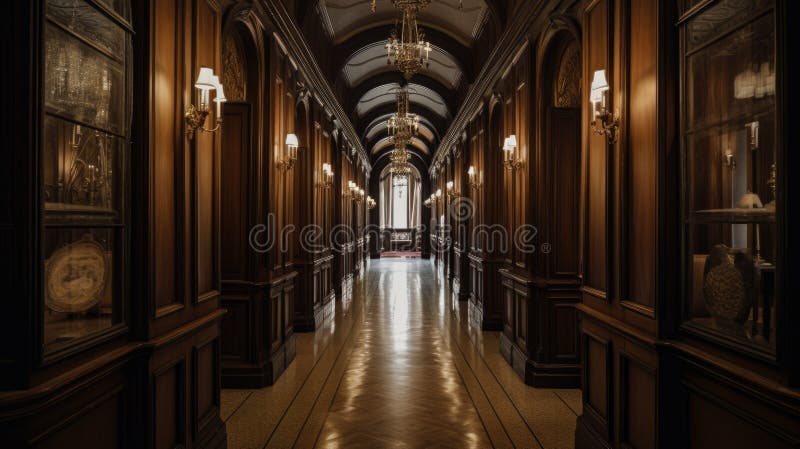 Interior of the Old Long Corridor in Dark Tones - Made with Generative ...
