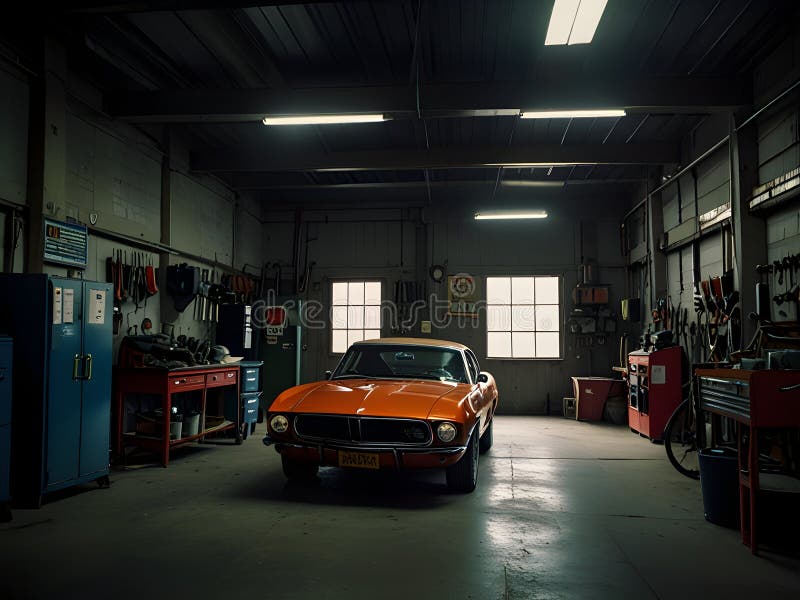Interior of Old Mechanics Garage Stock Illustration - Illustration of ...