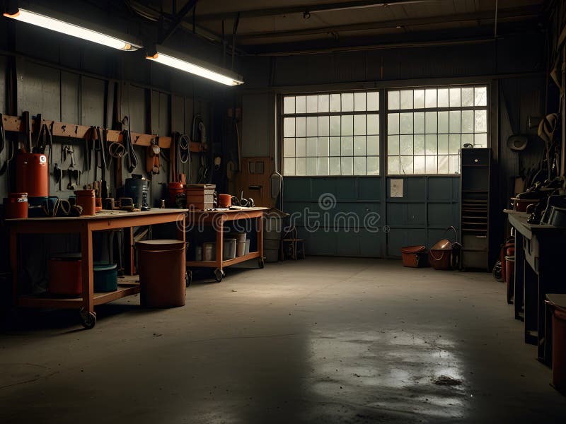 Interior of Old Mechanics Garage Stock Illustration - Illustration of ...