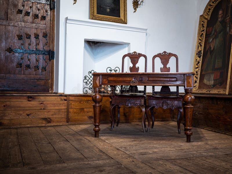 Interior of an Old Medieval Castle with Fireplace and Table Editorial ...