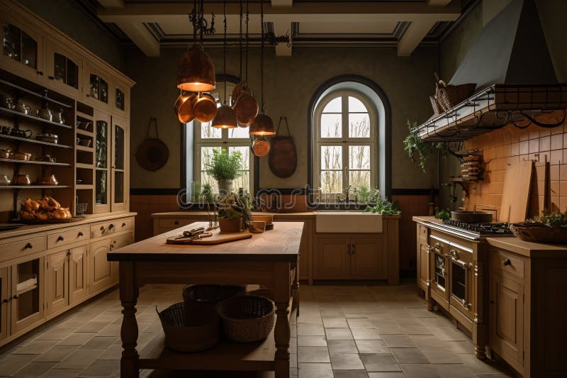 Interior of an Old Rustic, Colonial Kitchen in a Classic Style Stock ...
