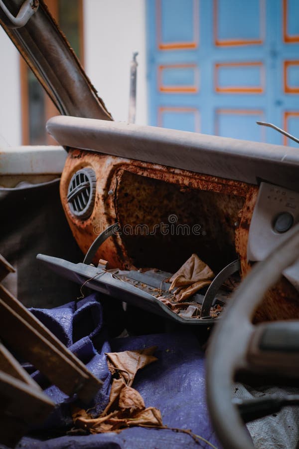 Interior of Abandoned and Rusty Old Van Stock Photo - Image of junkyard ...
