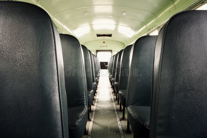 Interior of an Old School Bus Stock Photo - Image of exit, door: 17769322