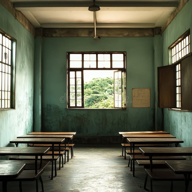 Interior of an Old School Classroom with Empty Seats and a Window Stock ...