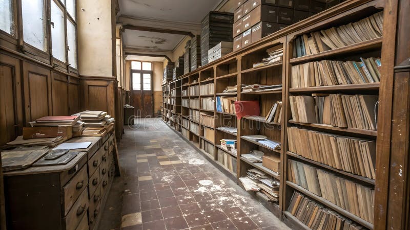 Interior of Old School Library with Bookshelves and Shelves Stock ...