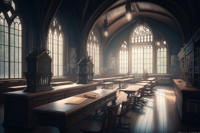 Interior of an Old School Library, Generative AI Stock Illustration ...