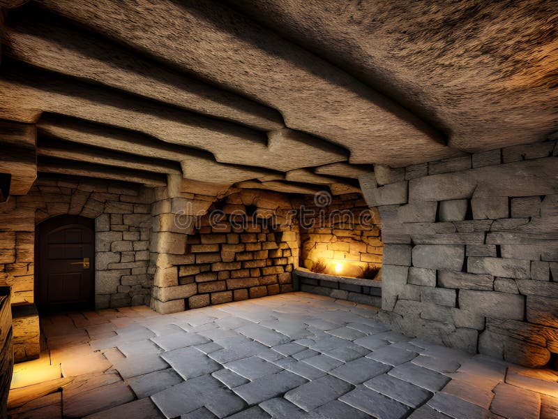 Interior of Old Stone House, Ai Generated Stock Illustration ...