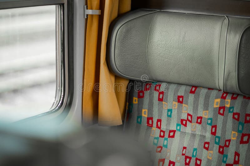 Interior of an Old Style Train, Vintage Looking Seat Covers and Leather ...
