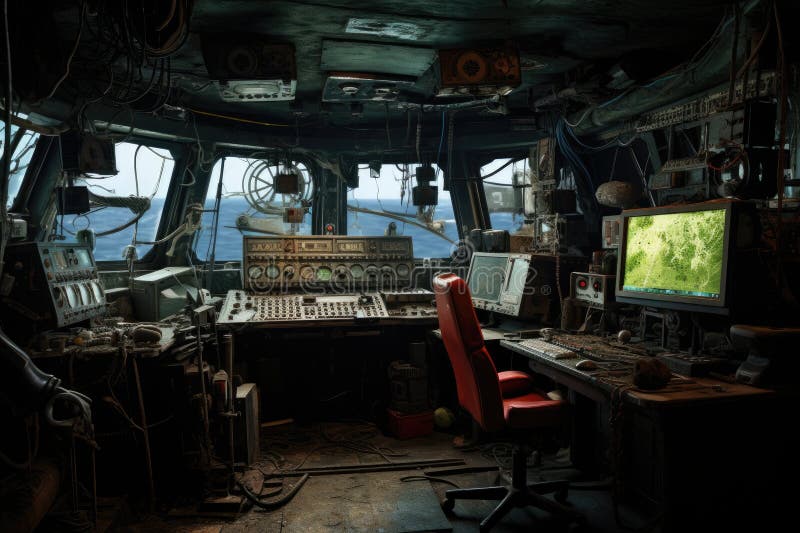 Interior of an Old Submarine with a Computer and Control Panel, Control ...