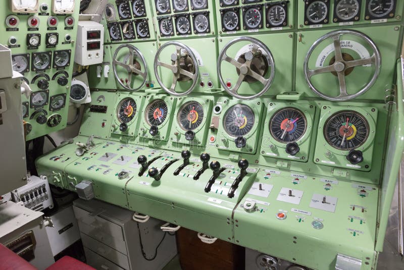 Interior of an Old Submarine - Command Room Stock Photo - Image of pipe ...