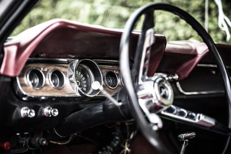 Interior Old-timer Ford Mustang Stock Image - Image of wood, parked ...