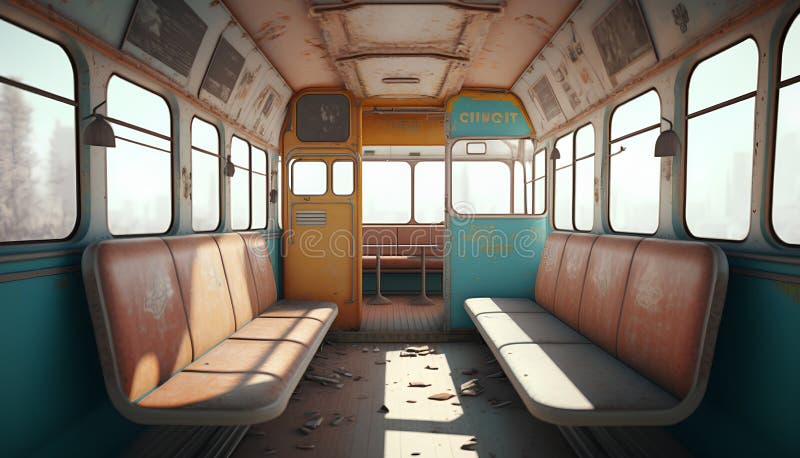 Interior of an Old Train. 3D Render. Vintage Style Stock Illustration ...