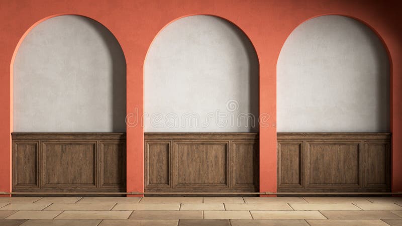 Interior with Orange Arcs and Wall Panel. Stock Illustration ...