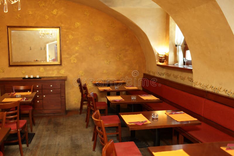 Interior of orange cafe stock image. Image of cafe, illuminated - 41099941