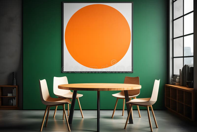 Interior in Orange and Green Khaki Colors. Neural Network AI Generated ...