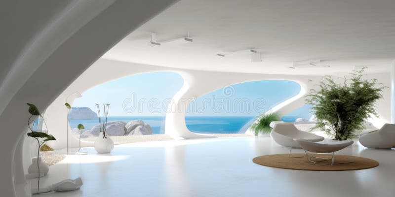 Interior of a Organic Building with White Walls View Stock Illustration ...