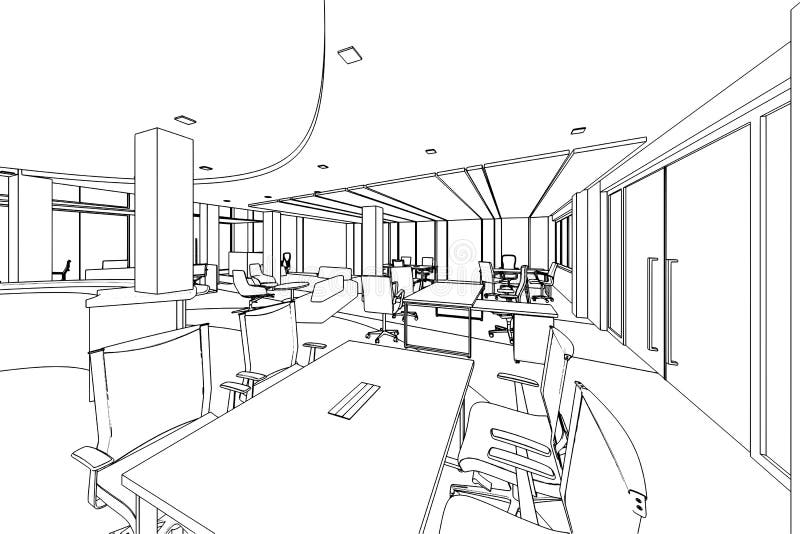 Interior Outline Sketch Drawing Perspective of a Space Office Stock ...