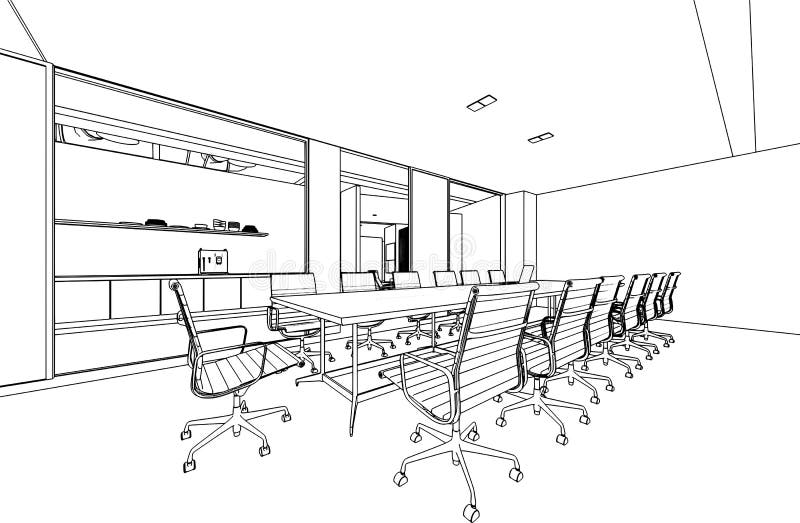 Interior Outline Sketch Drawing Perspective of a Space Office Stock ...