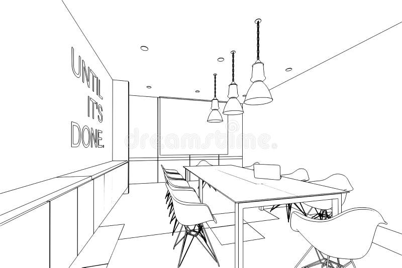 Interior Outline Sketch Drawing Perspective of a Space Office Stock ...