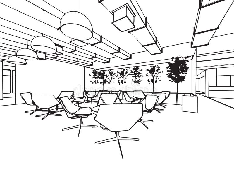 Interior Outline Sketch Drawing Perspective of a Space Office Stock ...