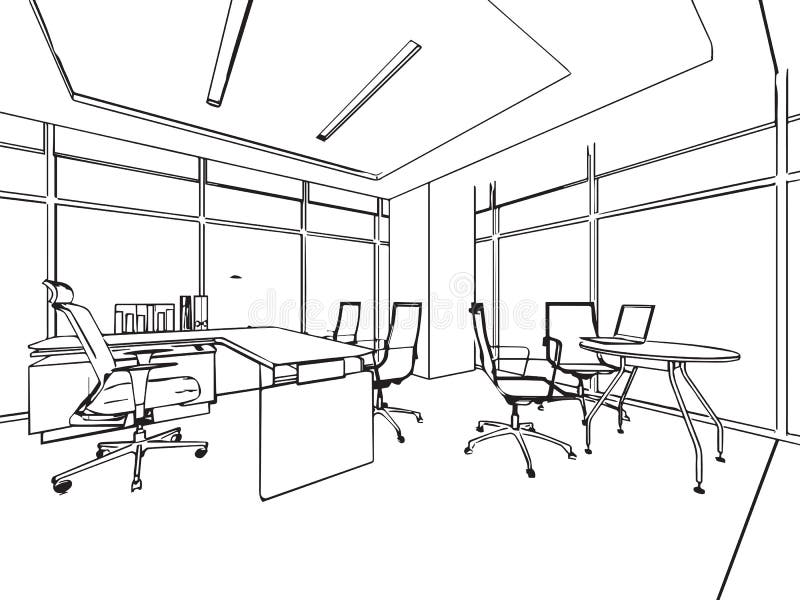 Interior Outline Sketch Drawing Perspective of a Space Office Stock ...