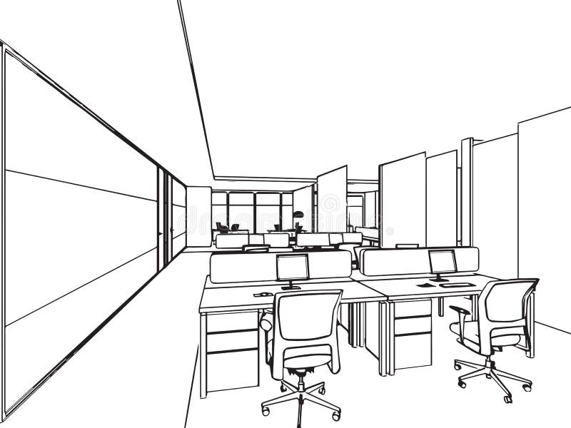 Interior Outline Sketch Drawing Perspective of a Space Office Stock ...
