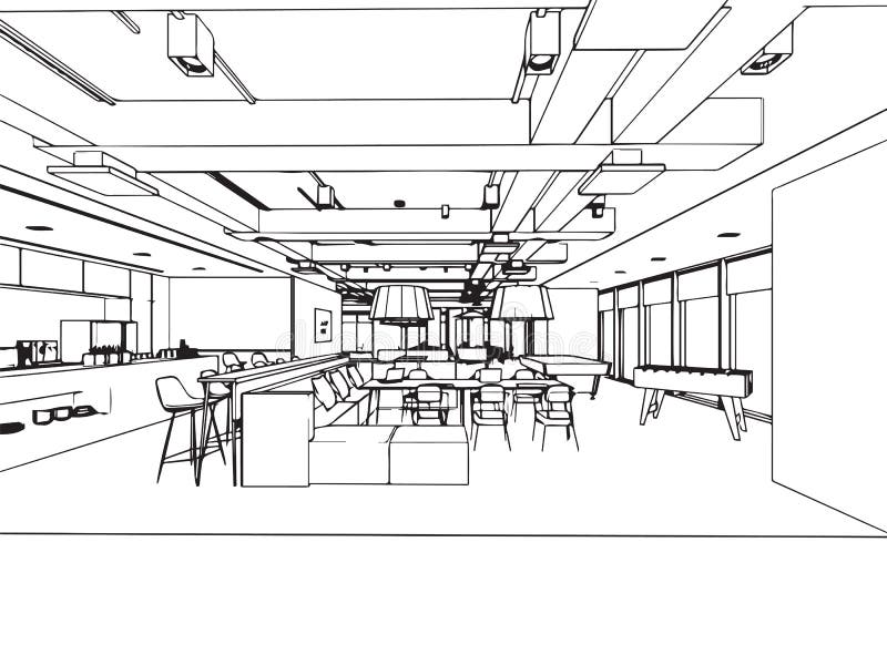 Interior Outline Sketch Drawing Perspective of a Space Office Stock ...