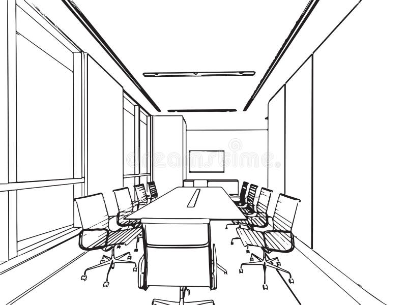 Interior Outline Sketch Drawing Perspective of a Space Office Stock ...