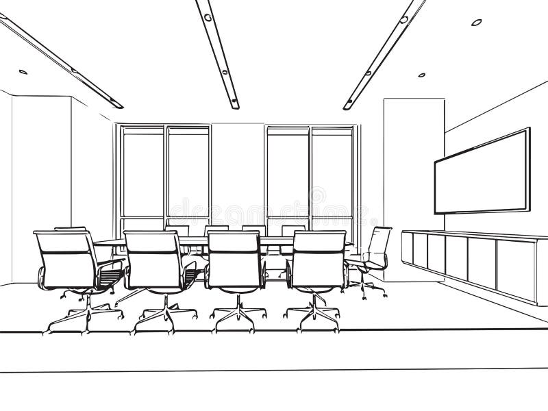 Interior Outline Sketch Drawing Perspective of a Space Office Stock ...