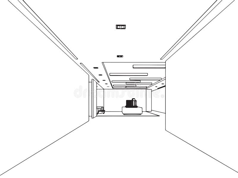 Interior Outline Sketch Drawing Perspective of a Space Office Stock ...