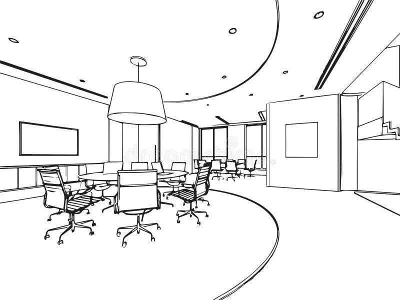 Interior Outline Sketch Drawing Perspective of a Space Office Stock ...