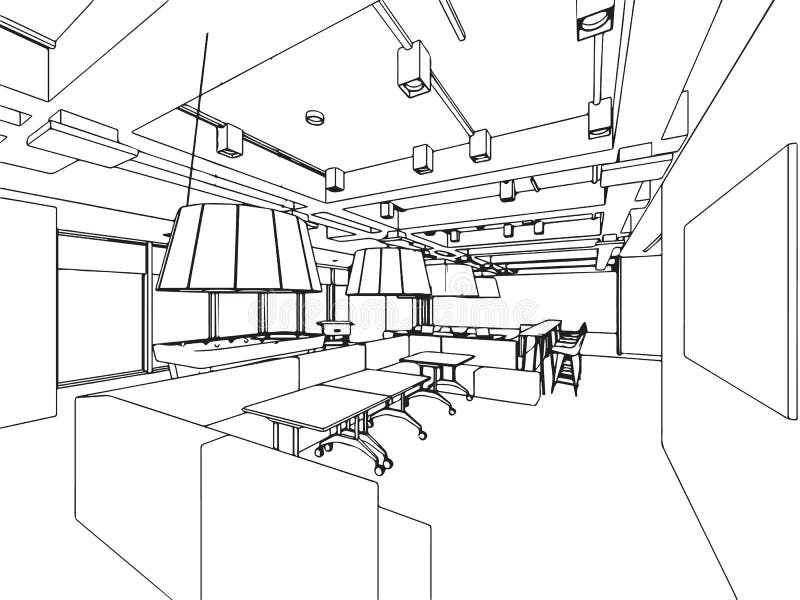 Interior Outline Sketch Drawing Perspective of a Space Office Stock ...