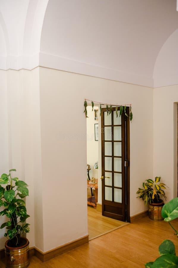 Interior Part of the House with Brown Door and Plants Stock Photo ...
