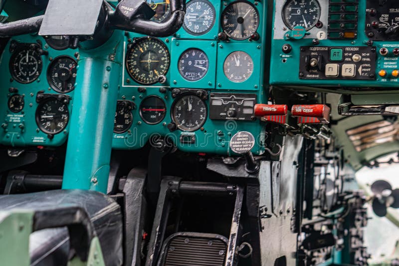 Interior of a Passenger Airplane Cockpit during Flight, Filled with ...