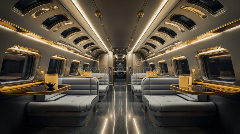 The Interior of a Passenger Train with Couches and Tables. Generative ...