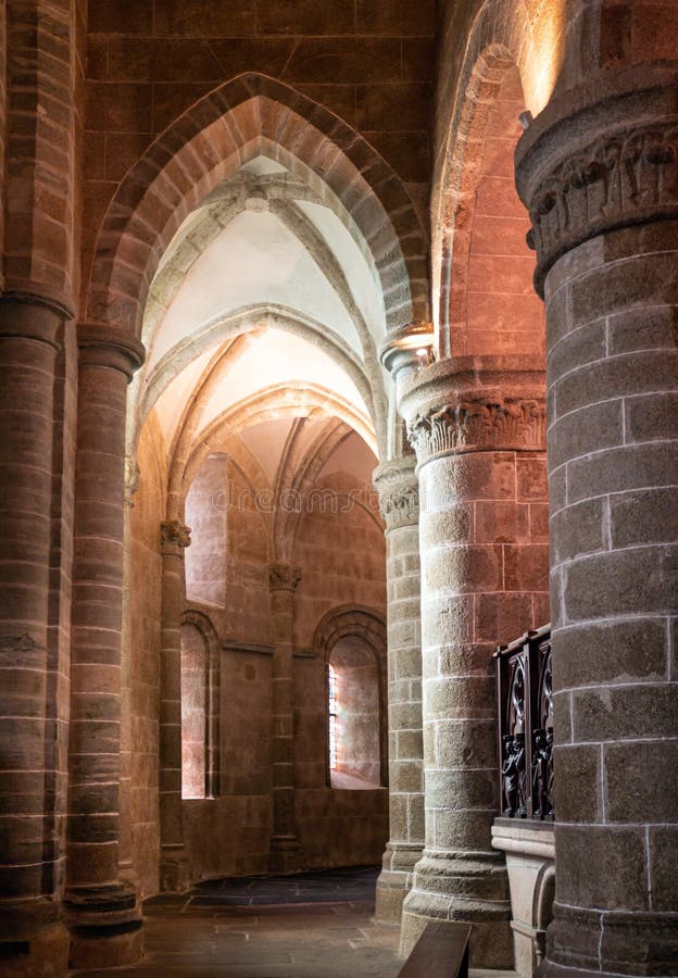 Interior Path of a Tall Hallway Inside of the Castle. Brick Walls ...