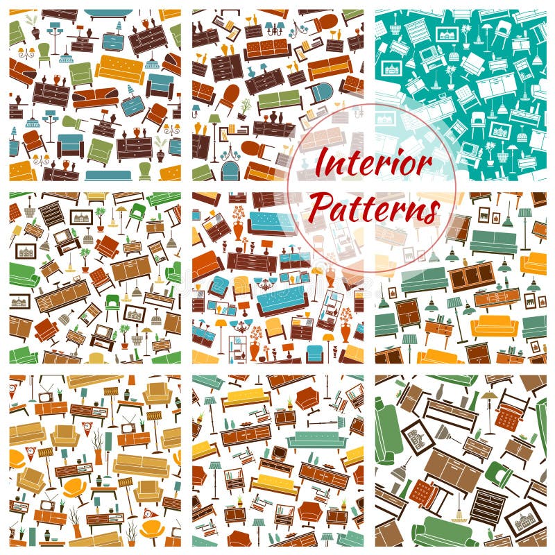 Interior Patterns Set of Furniture Vector Icons Stock Vector ...