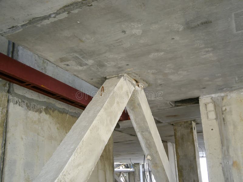 Interior Perspective of Concrete Support Structures within a Building ...