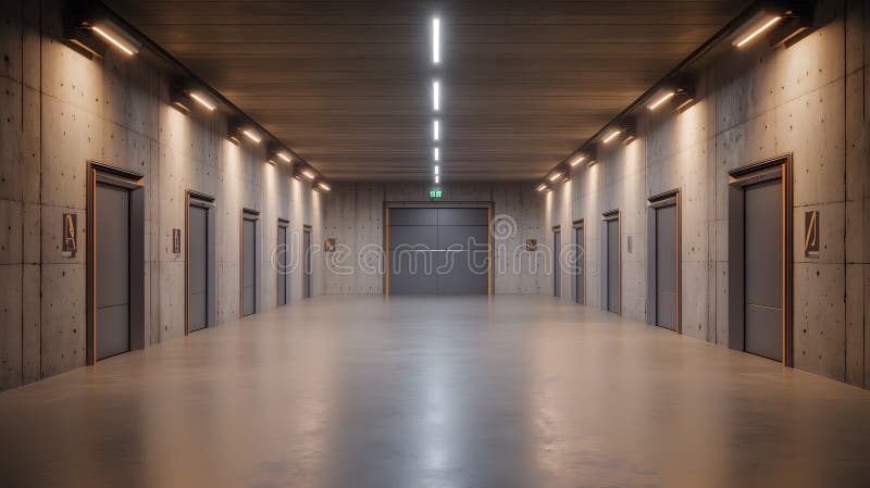 Interior Perspective of a Modern Underground Bunker Corridor with ...
