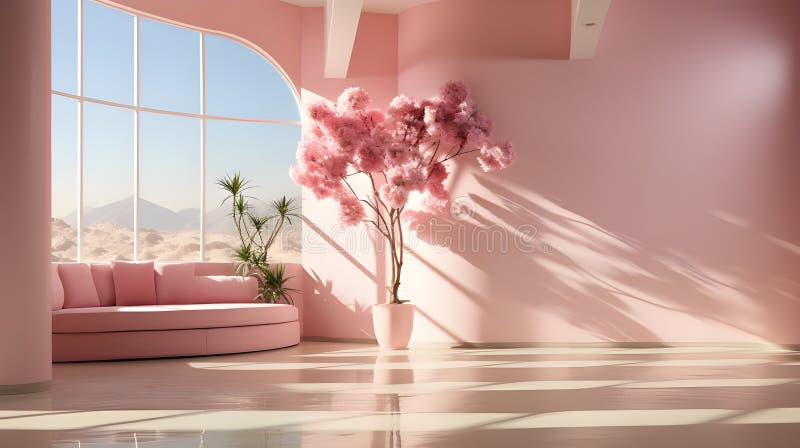 Interior in Pink Colors, Romantic Comfort, Textures Stock Illustration ...