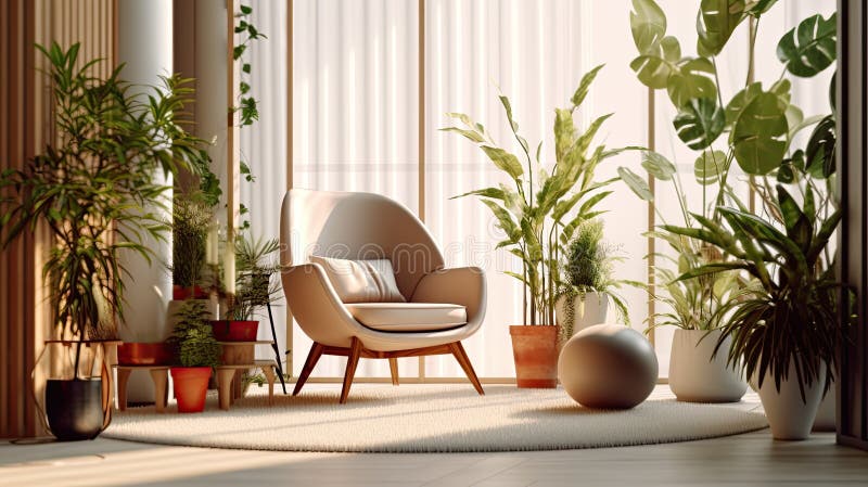 Interior Plants Pots in Living Room, Ai Generated Stock Illustration ...