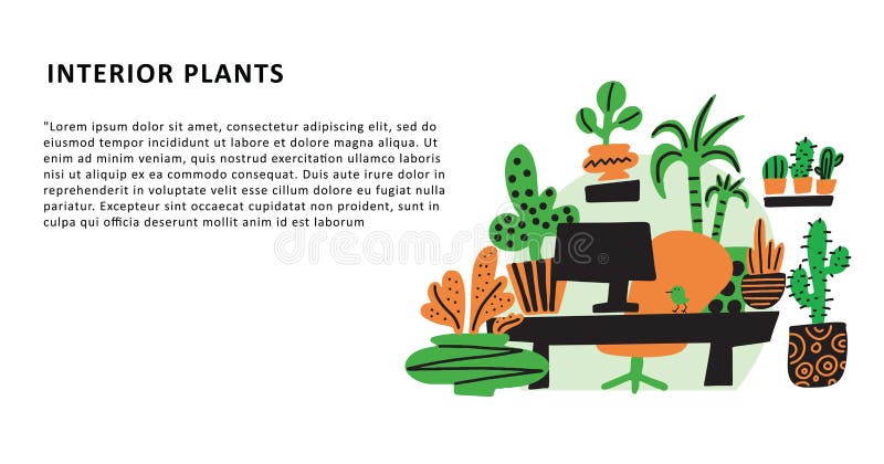 Plantscaping. Web Banner. Hand Drawn Illustration of Office, Decorated ...