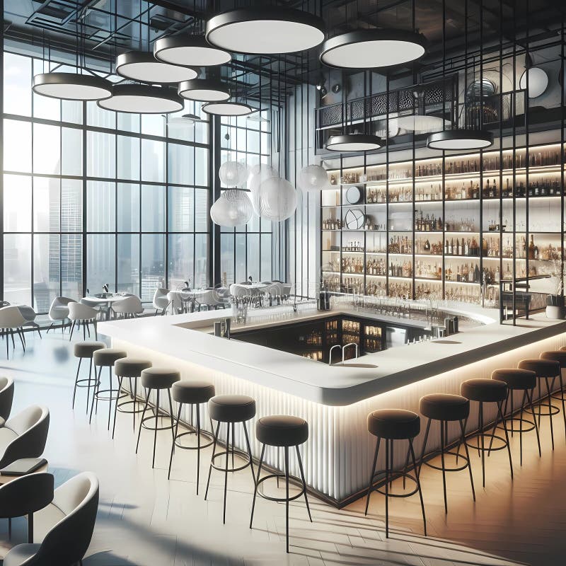 Posh Modern Bar White Interior Stock Illustration - Illustration of ...