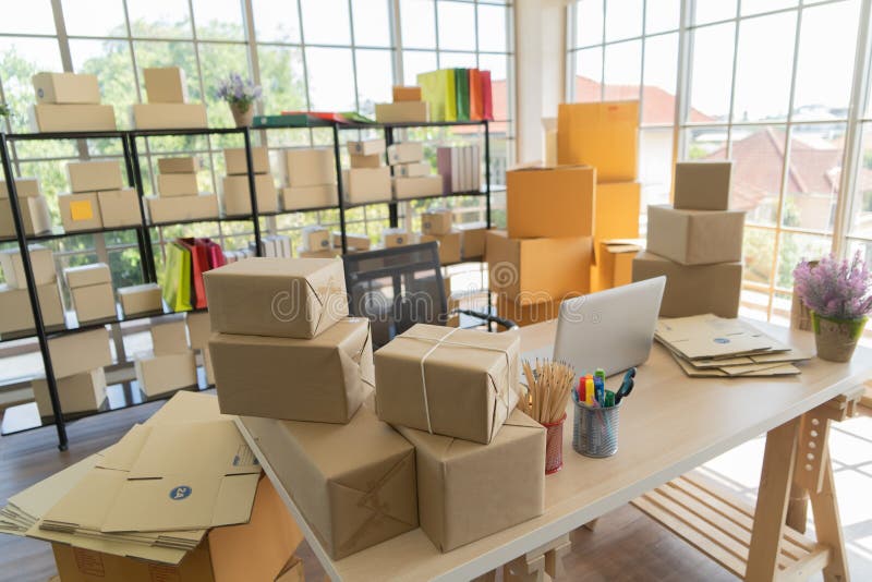 Interior of Postal Parcel Packaging Carton Box Delivery and Computer ...