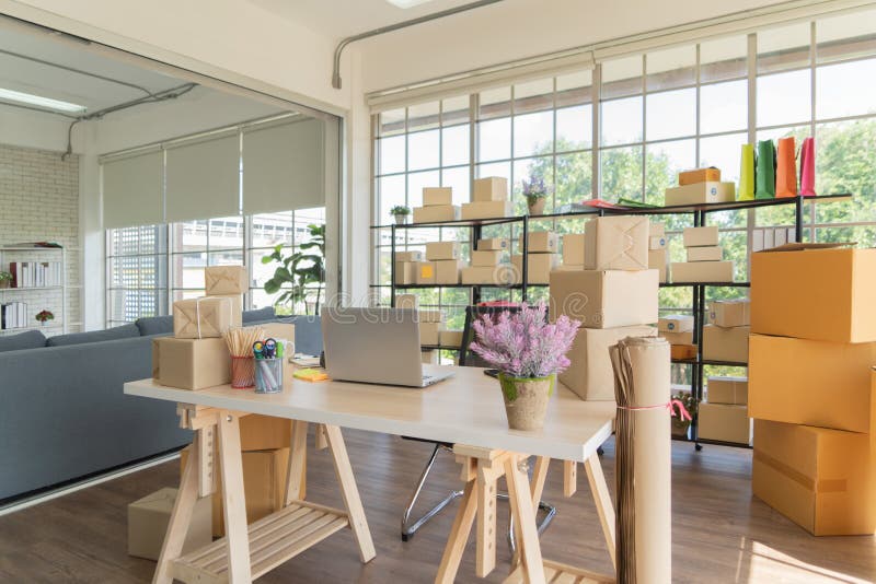 Interior of Postal Parcel Packaging Carton Box Delivery and Computer ...