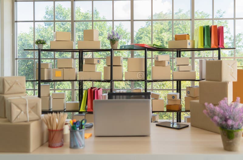 Interior of Postal Parcel Packaging Carton Box Delivery and Computer ...