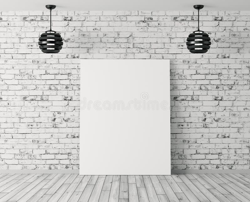 Interior with Poster and Two Lamps Over Brick Wall 3d Rendering Stock ...